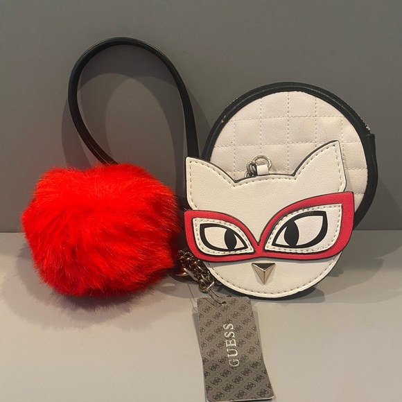 Guess | Bags | Nwt Guess Clare Meow Pom Pouch Black And White Cat Coin ...
